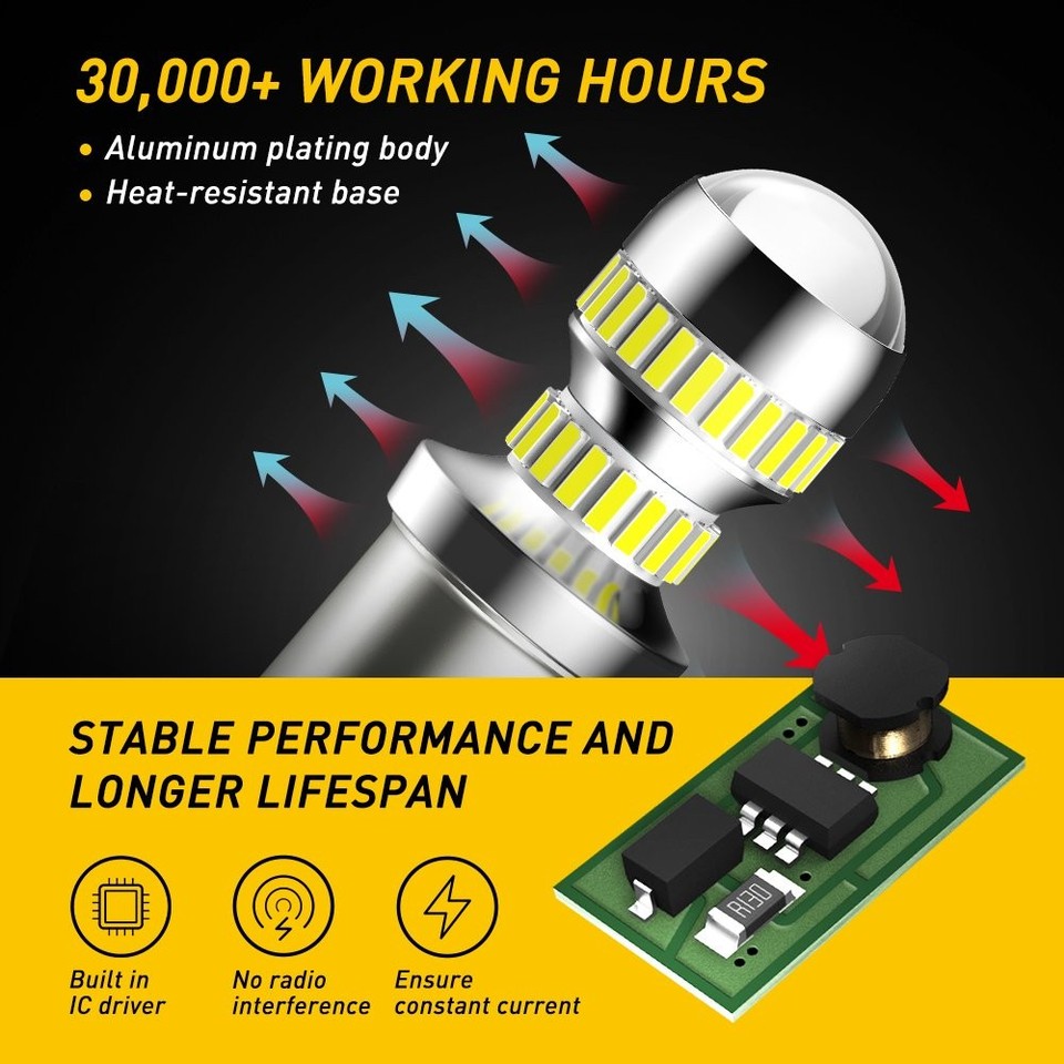 2pcs White LED Back Up Tail Turn Signal Brake Light Parking Bulbs BA15S ...