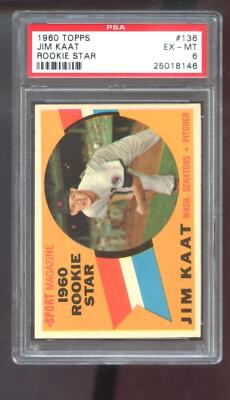 1960 Topps #136 Jim Kaat ROOKIE Star RC PSA 6 Graded Baseball Card MLB ...