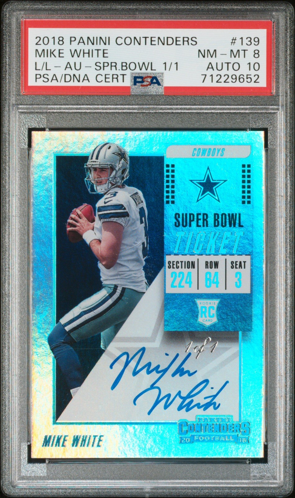 Mike White 2018 Panini Contenders #139 Super Bowl Ticket Rookie RC Auto ...