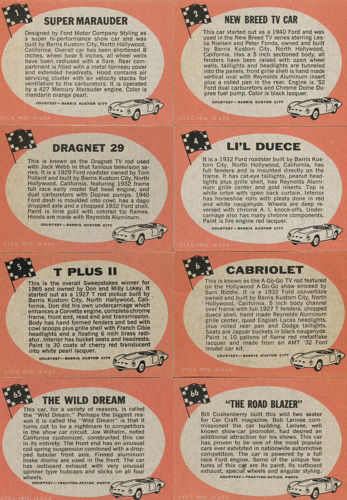 Hot Rods Topps 1968 George Barris Custom Cars Vintage Trading Card Set ...