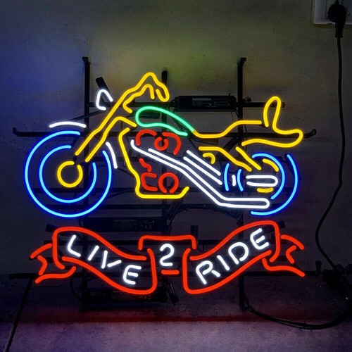 Motorcycle Live 2 Ride Neon Sign Beer Bar Man Cave Garage Wall Decor ...
