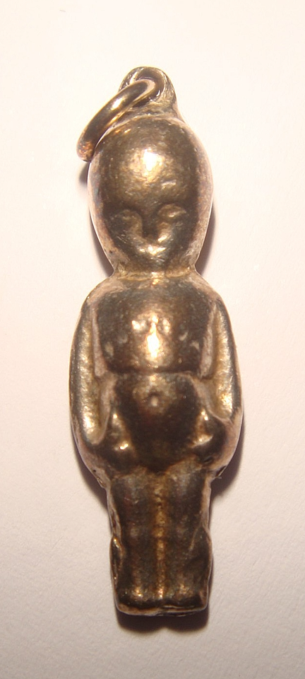 LOVELY ANTIQUE WWI STERLING SILVER KEWPIE FUMS UP 'GOOD LUCK ...