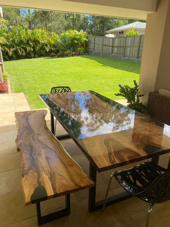 Rectangle Shape Epoxy Resin Dining Coffee Table Top Garden Decor ...