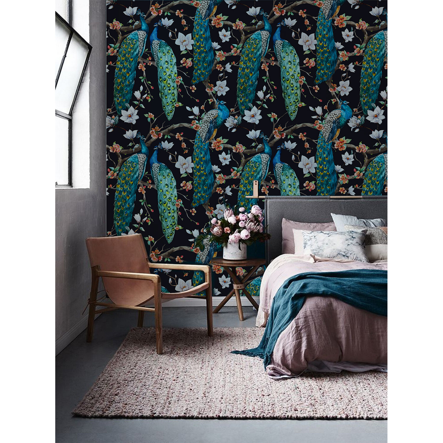 Peacock Birds removable Wallpaper white mural Self Adhesive Peel ...