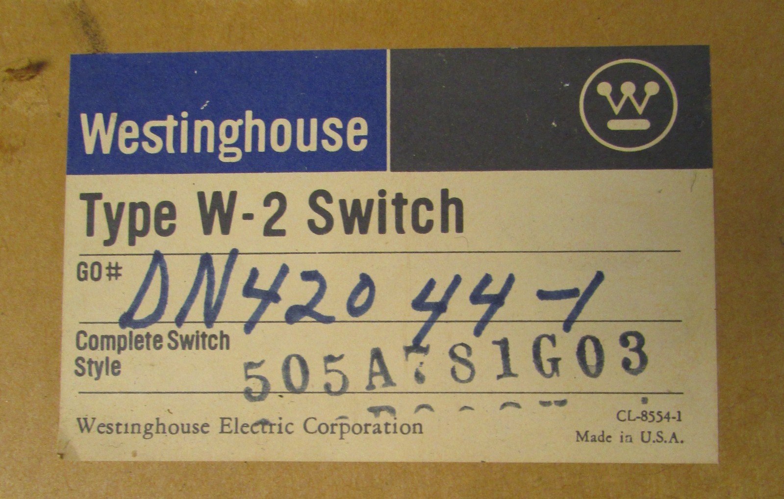 WESTINGHOUSE Type W-2 Switch Selector Switch DN420 44-1 505A781G03 W2 6 ...
