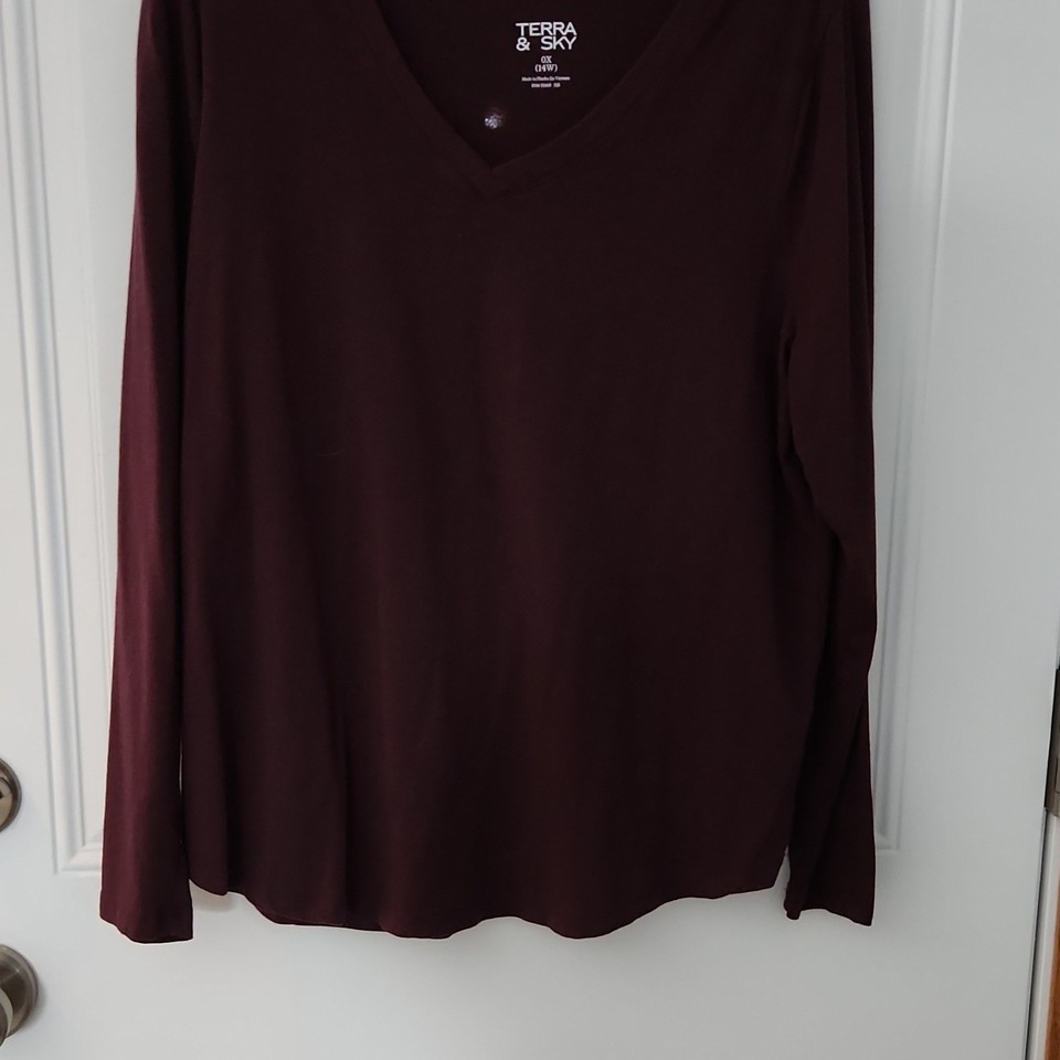 Two Terra & Sky Women's Plus 0X Two V-Neck Long Sleeve Knit Blue ...