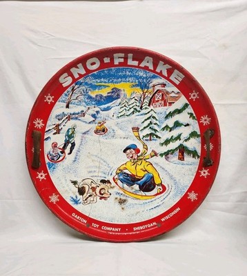 Vintage 1950's SNO-FLAKE Garton Toy Co Sheboygan, WI Metal Snow Saucer ...
