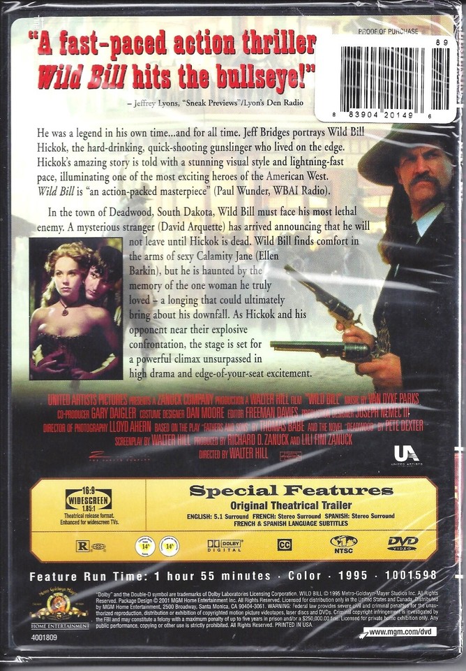 BRAND NEW: WILD BILL DVD, Jeff Bridges & Ellen Barkin, Special Feature/Subtitled | eBay