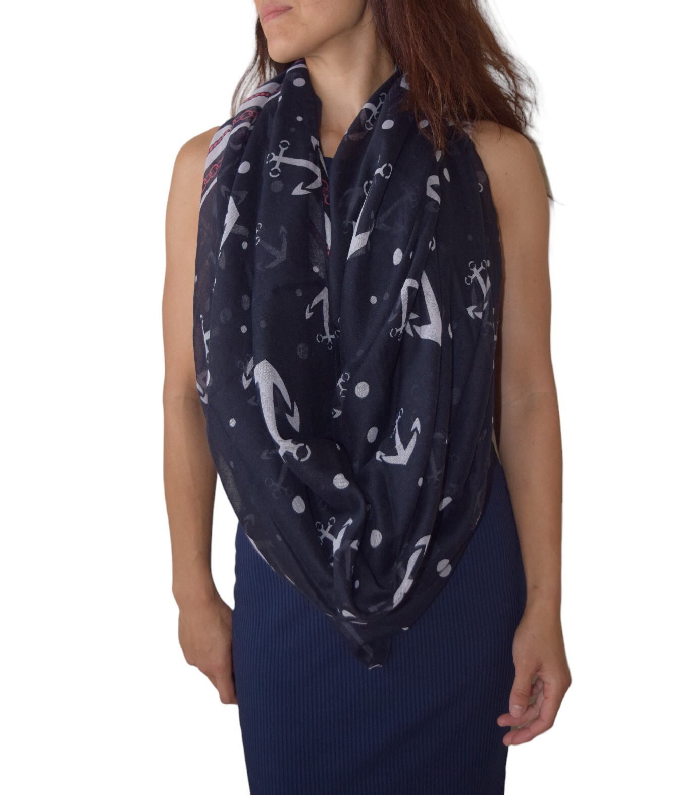 Nautical Dream Anchor and Dots Oversized Infinity Navy Color Scarf | eBay