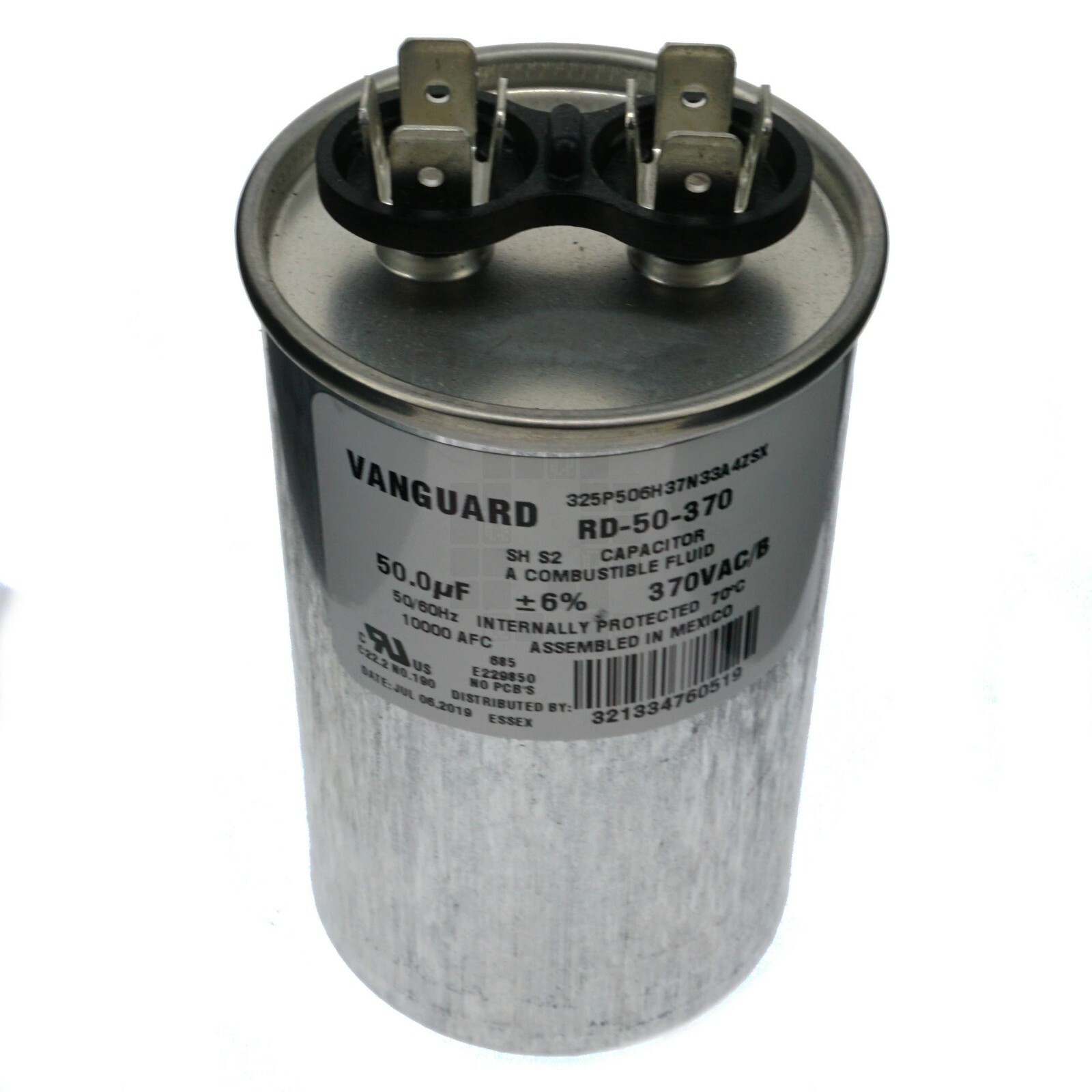 Vanguard RD-50-370 Electric Motor Run Capacitor, 50 uF, 370 VAC, 50 ...
