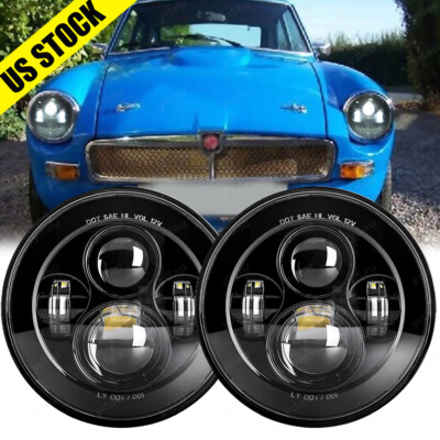 Fit MG MGB 1969-1981 Pair 7" Round LED Headlights Black Hi-Lo Beam DOT ...