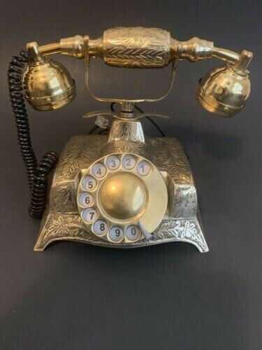 Rotary Dial Desk Home Décor Vintage Shiny Brass Telephone Old Office ...