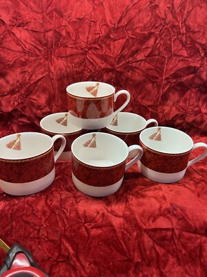 6 Cups Mugs Sakura Hallmark Holiday Abundance Burgundy Red 2.5" Tall | eBay