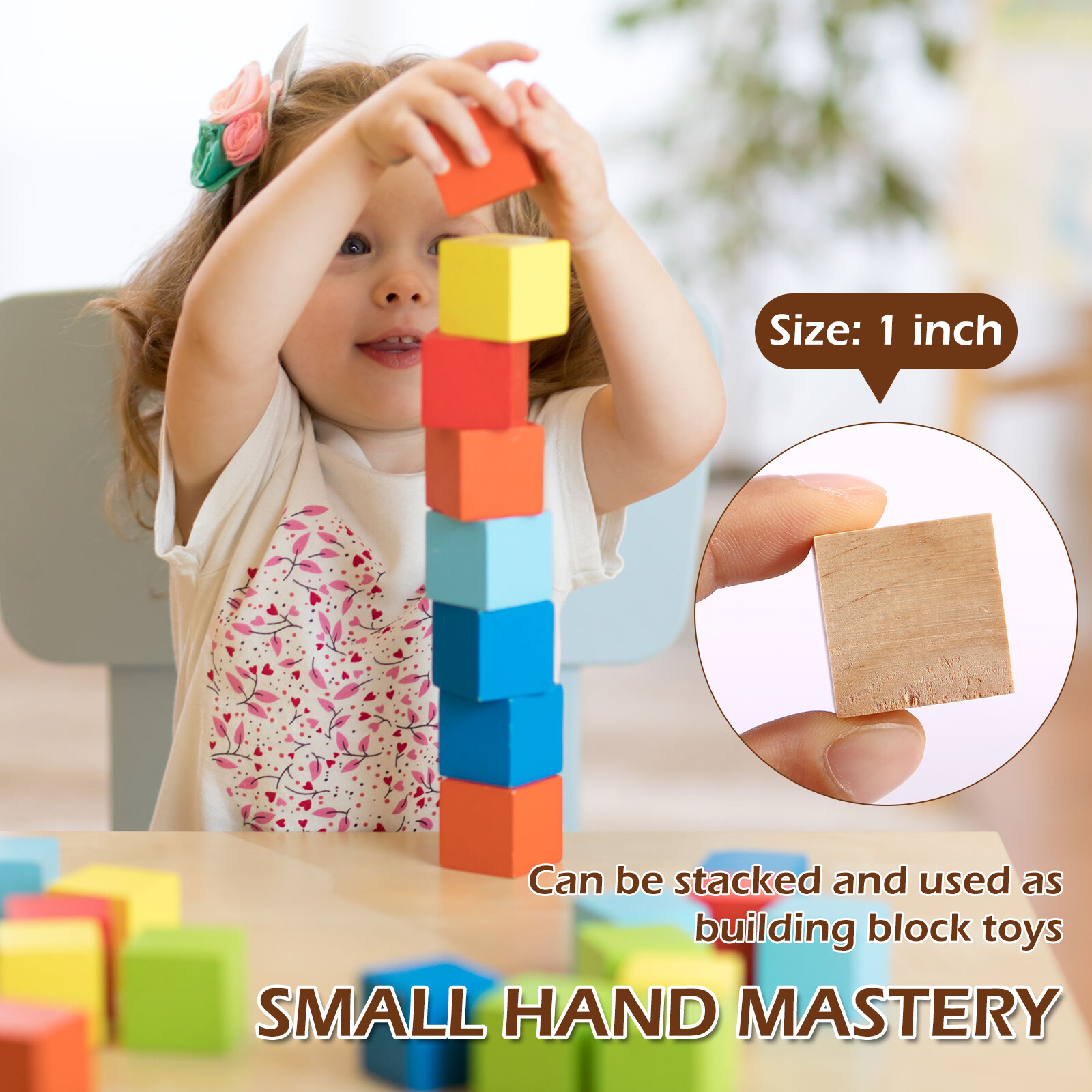 50Pcs Wood Blocks for Crafts Pine Wood Square Blocks 1 Inch Unfinished ...