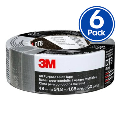 3M DT8 All Purpose Light Duty Duct Tape 48mm x 22.9m Silver x 6 Pack ...