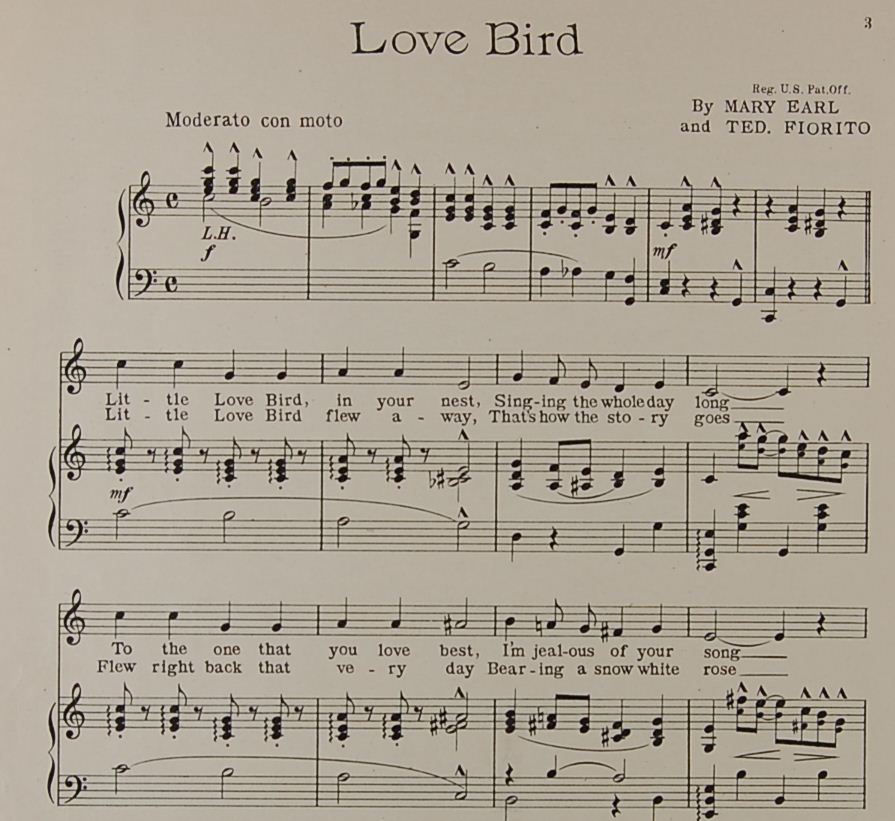 1921 LOVE BIRD Sheet Music MARY EARL & TED FIORITO Swans Birds Cover ...