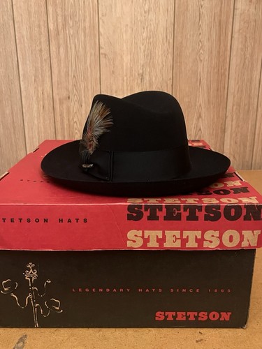 Stetson Black Fedora Hat Feather Pin W/ Box Size 7 1/4 58 The Sovereign ...