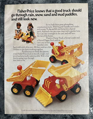 1975 Fisher Price Print Ad plastic toy truck dumptruck play advertising ...