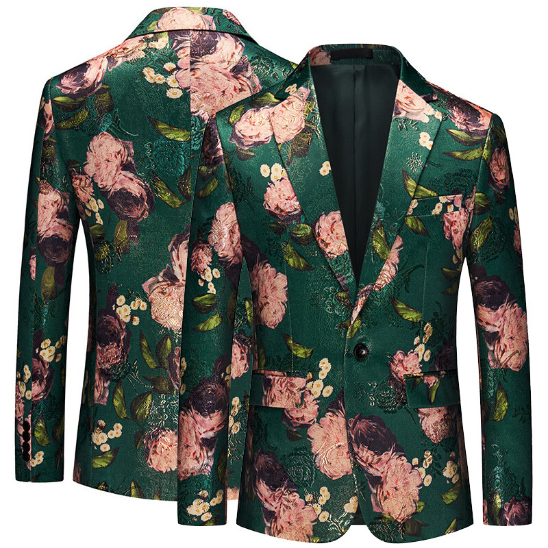 Men Jacket Flower Jacquard Suit Blazer Party Dinner Coat Tops Slim ...