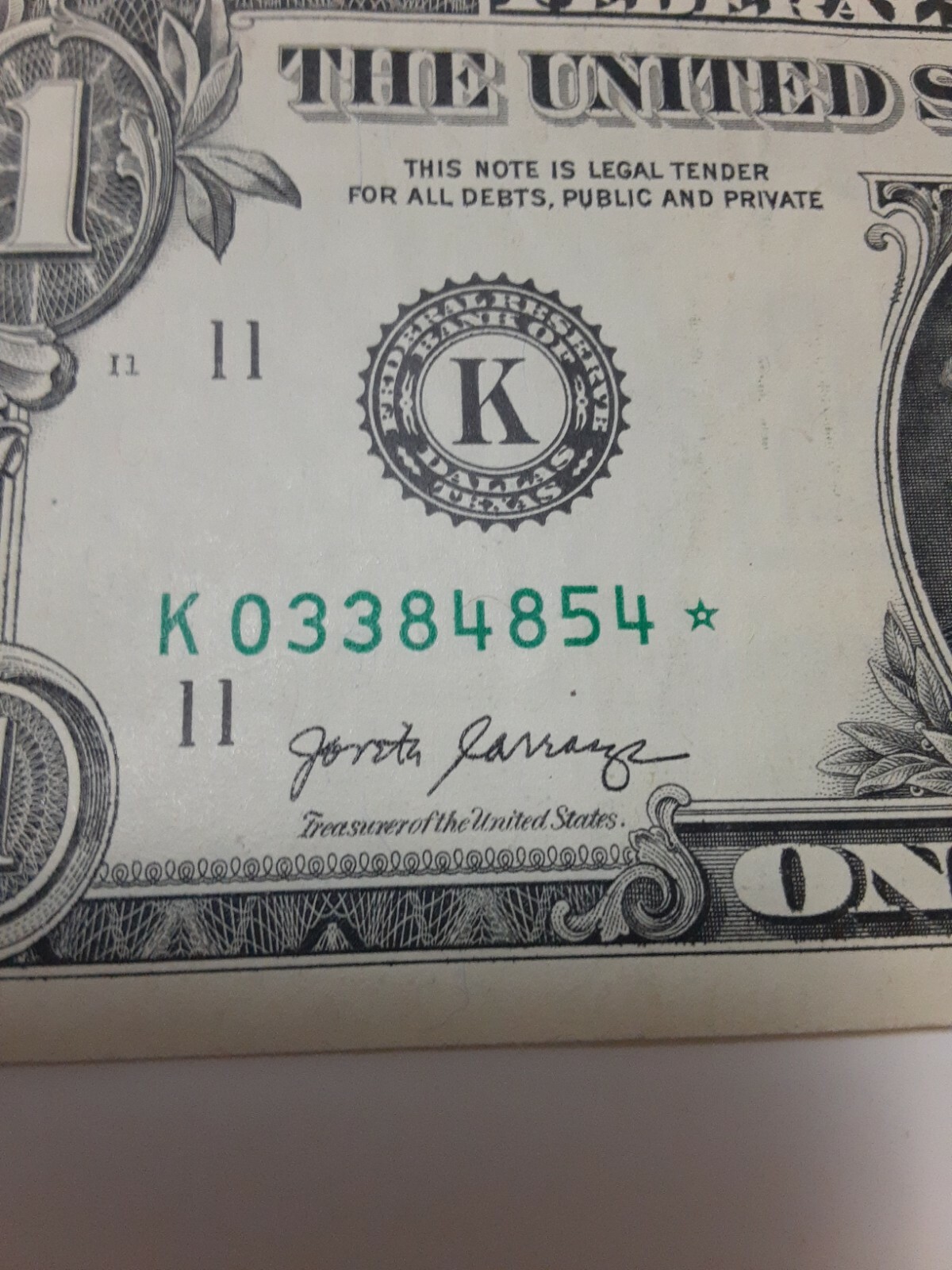 Star Note $1 Bill K 03384854 * 250K Run series 2017 K District FW Texas ...