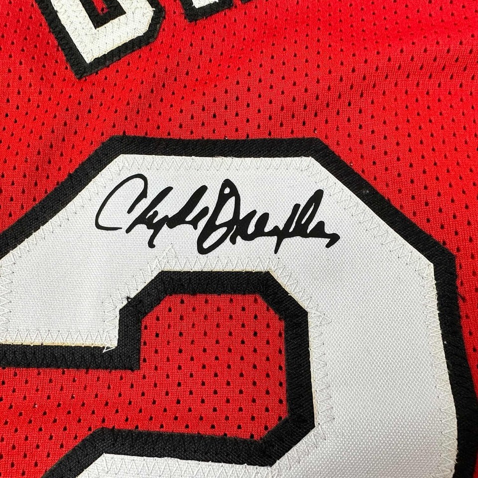 Framed Facsimile Autographed Clyde Drexler 33x42 Red Reprint Laser Auto ...