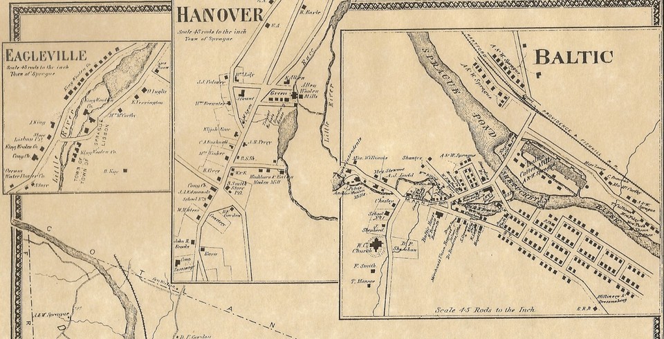 Baltic Occum Hanover CT 1868 Map with Homeowners Names Shown | eBay