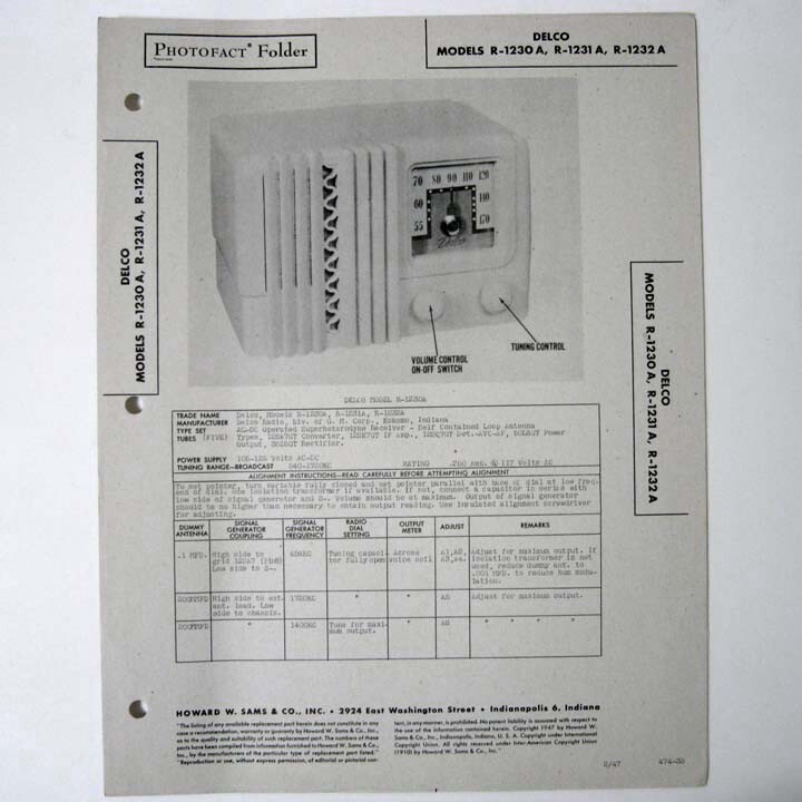 Delco Models R-1230A R-1231A R-1232A - SAMS Photofact ™ 1947 - New NOS ...
