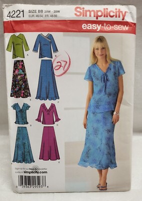 Simplicity 4221 Easy Pattern Women' Skirt In 2 Lengths + Tops Plus 20W ...