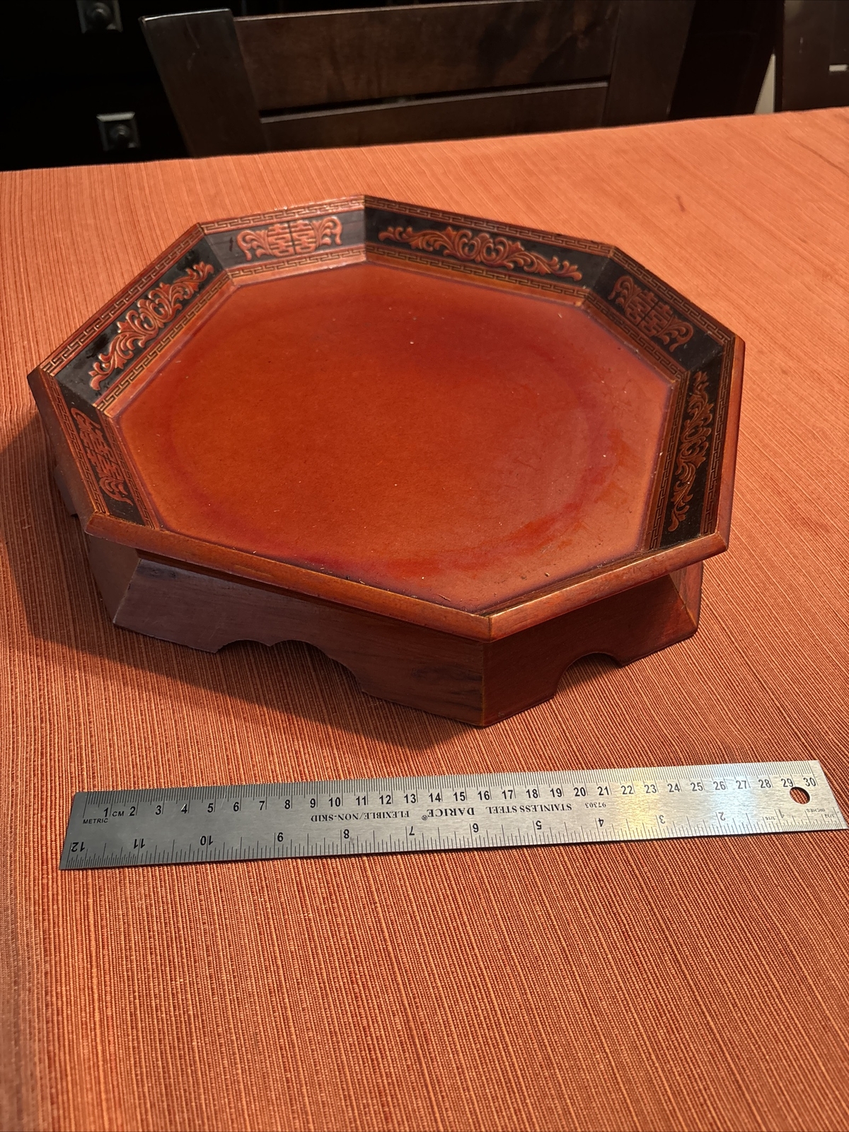1 Wooden Asian Trays/Plates Plant Stand Approx. 14" * 3” Red-Orange ...