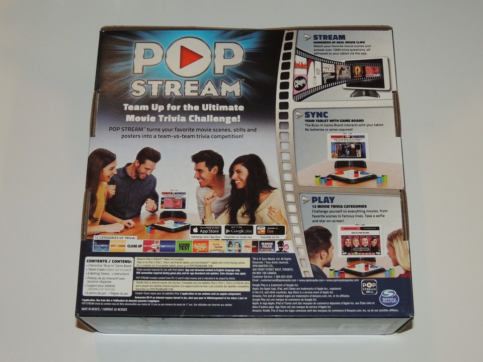 SpinMaster Pop Stream Party Trivia Game w/Real Movie Clips 1000 ...