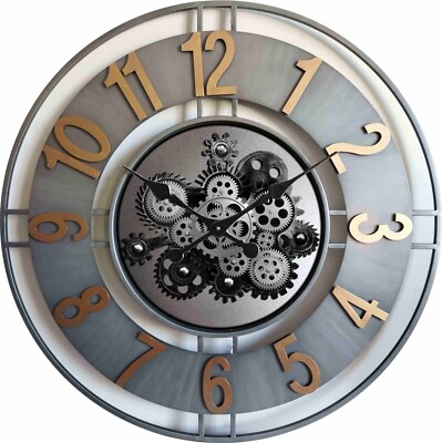 Large Gear Clock Wall Clock Moving Gears Design 80cm Round Antique ...