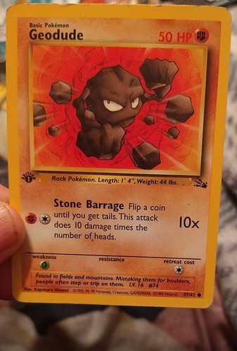 Geodude 47/62 1st Edition Fossil Pokemon Card NM-Mint Nintendo WOTC ...