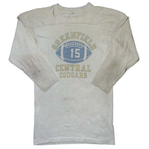 Vtg 70s Champion Blue Bar Greenfield Cougars Football Rayon Jersey ...