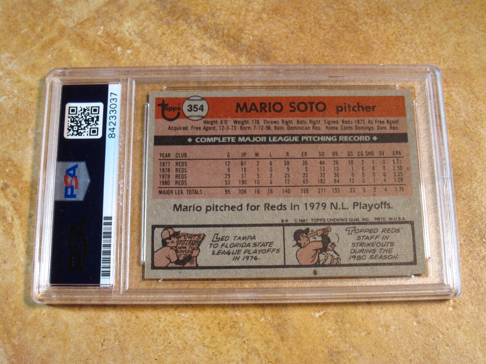 MARIO SOTO 1981 TOPPS SIGNED AUTOGRAPHED CARD #354 CINCINNATI REDS PSA ...
