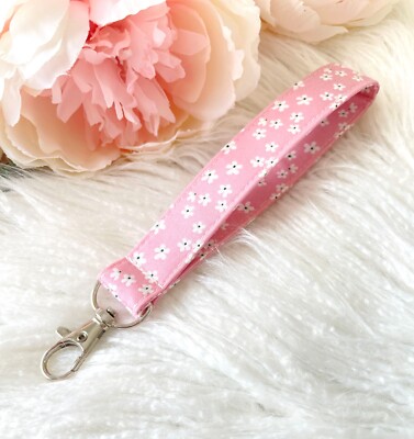 Pretty Pink Daisy Flower Key Fob Keyring Wristlet/Swivel Clip Lanyard ...