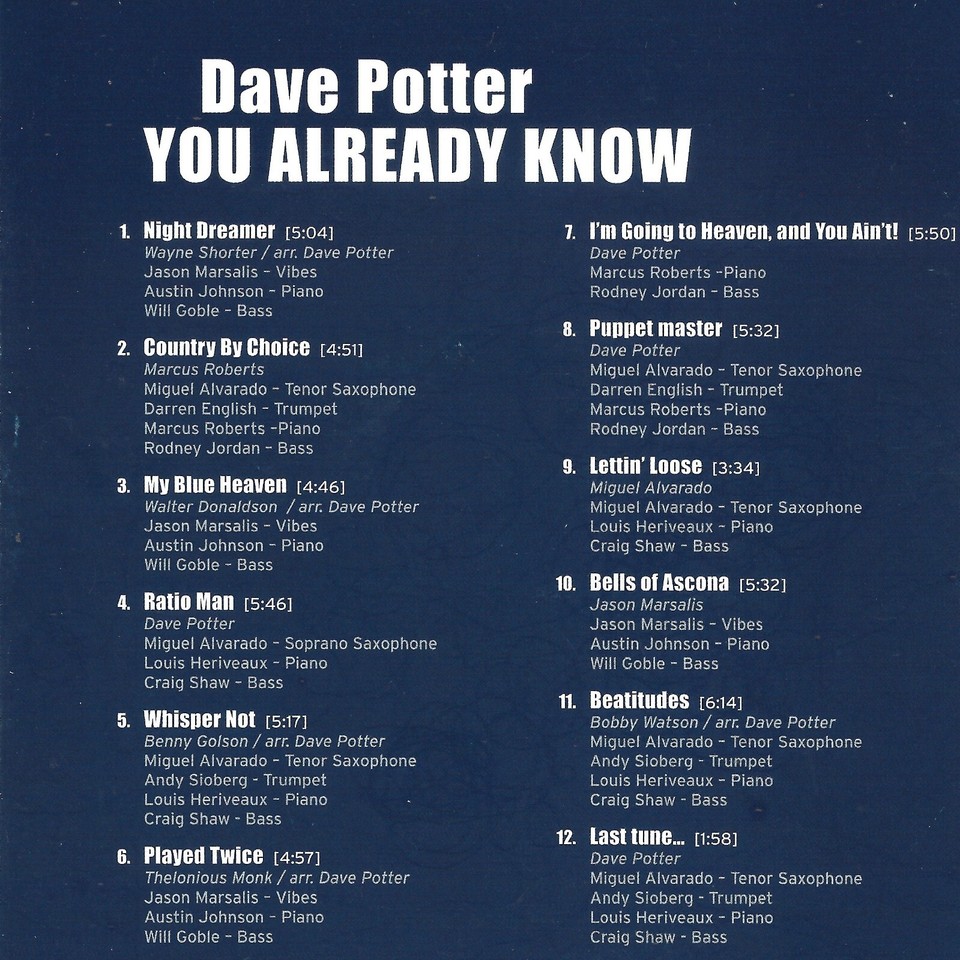 You Already Know by Dave Potter (Cd 2017) 99402705927| eBay