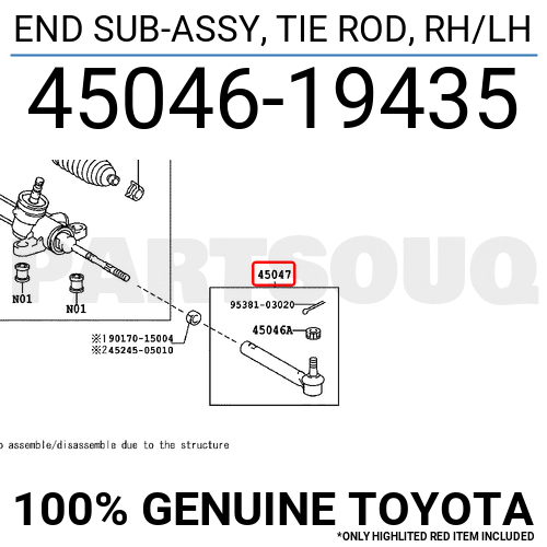 4504619435 original Toyota END SUB-ASSY, VARILLA DE AMARRE, RH/LH 45046 ...