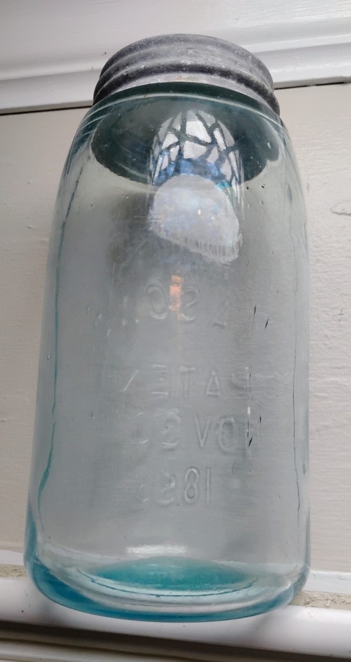 Antique MASON'S PATENT NOV 30TH 1858 Quart Aqua Fruit Jar ZincLid Mint ...