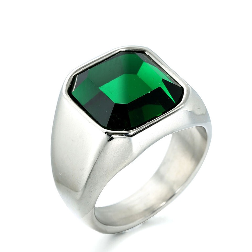 Men Women Blue Square Stone Signet Ring Stainless Steel Pinky Cocktail ...
