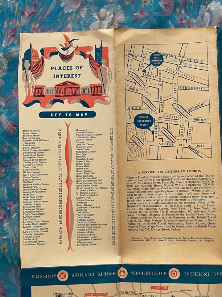 1964 Tourist Map Of London England Vintage UK Travel Brochure Great ...