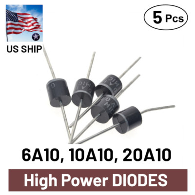 5PCS 6A10, 10A10, 20A10 | 1000V 1KV Axial Rectifier Diode Solar or GP ...
