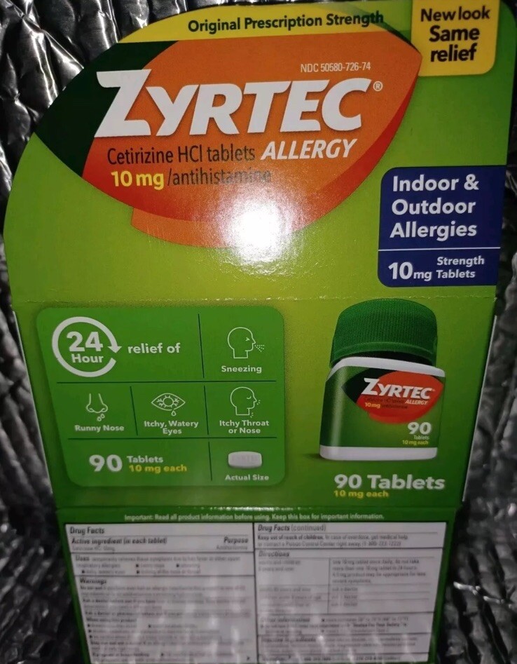 ZYRTEC ALLERGY 24HR TABLETS- 10 MG CETIRIZINE, 90CT, NEW & SEALED FREE ...