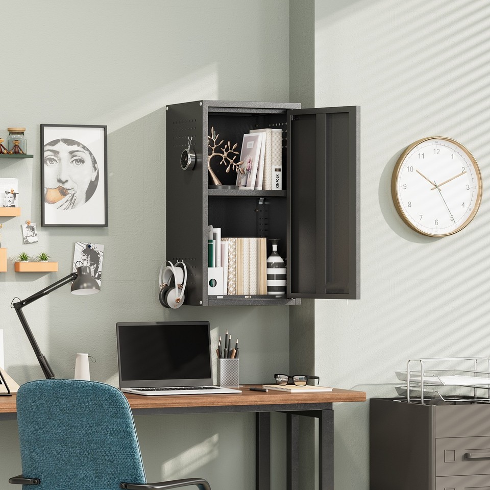Metal Storage Cabinet Wall Cabinet w/ Pegboard Garage Cabinet Wall Tool ...