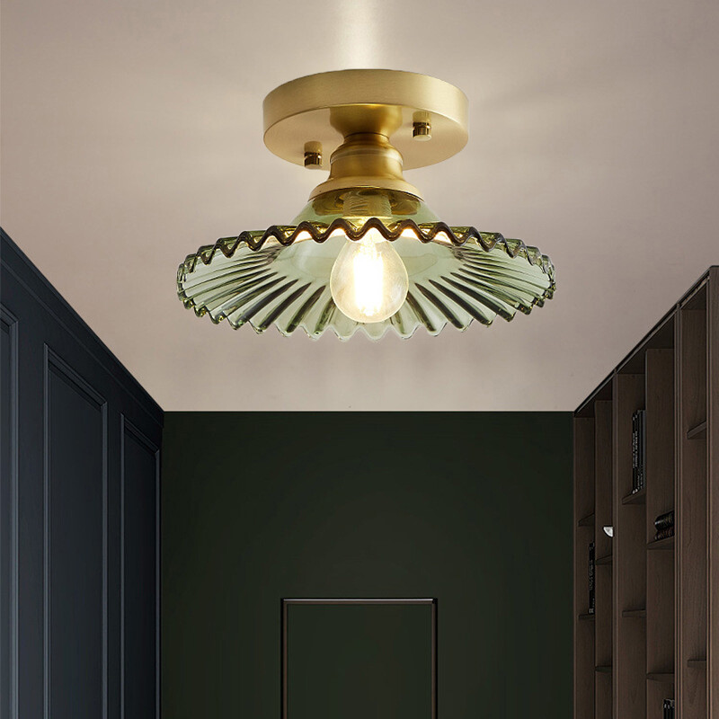 Modern Green Glass Shade Flush Mount Ceiling Light Bedroom Home ...