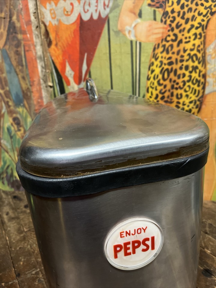 VINTAGE C. 1950 DRINK PEPSI COLA STAINLESS STEEL SODA DISPENSER SIGN ...