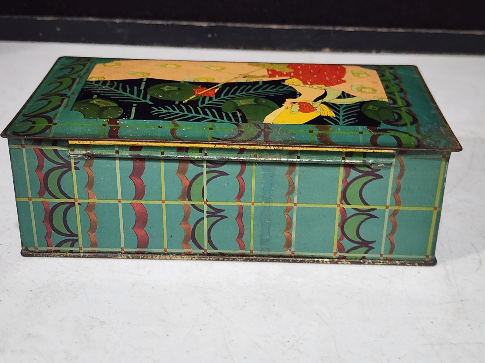 Antique Art Deco Lady NANCY MARSTON Candies KANSAS CITY Tin Metal Candy ...