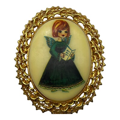 Vintage Signed Tancer II Christmas Brooch Angel Oval | eBay