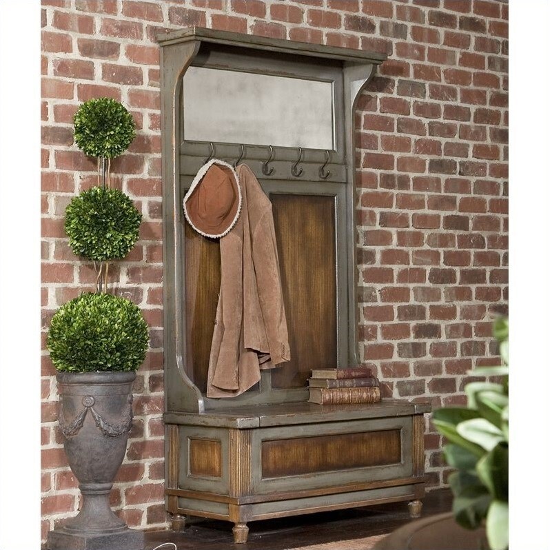 Uttermost Riyo Wood Distressed Hall Tree in Charcoal Gray and Honey ...