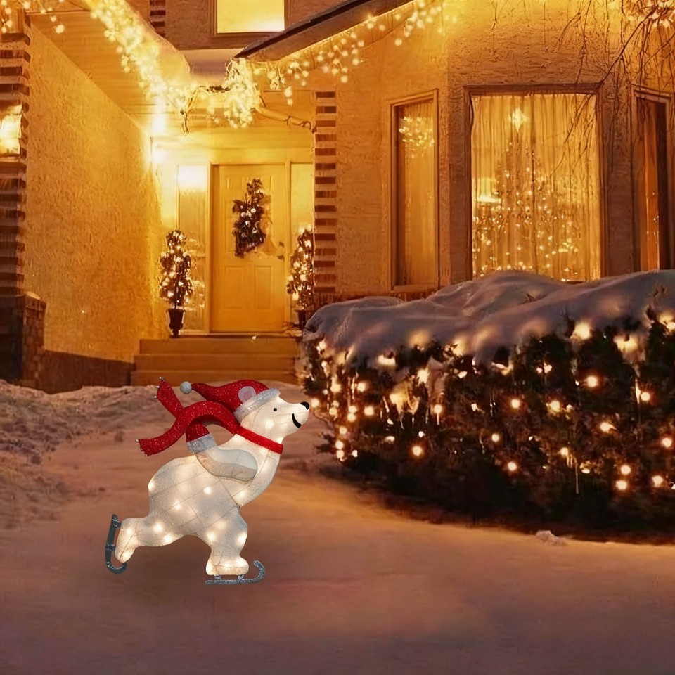 30cm Papa the Ice Skating Polar Bear LED 2D Acrylic Christmas Garden ...
