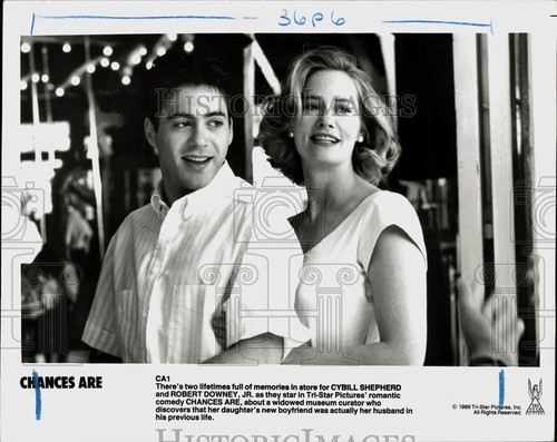 1989 Press Photo Cybill Shepherd & Robert Downey Jr. in "Chances Are ...